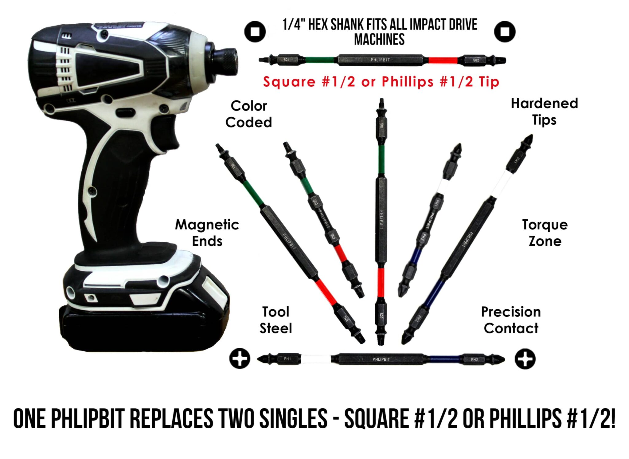 PH2+PH3 BLUE/BARE 4″ 5pk. - TurnX Tools | PHLiPBiT - Double Ended ...
